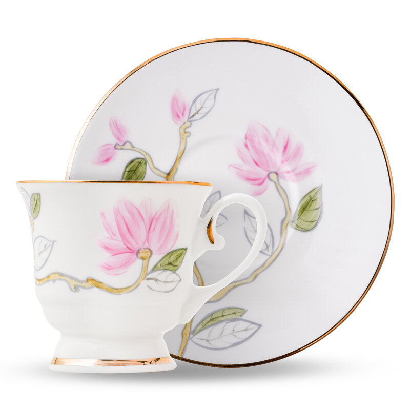 Кофейная пара "Нимфа" (королевская магнолия) надгл. краски/золото " *