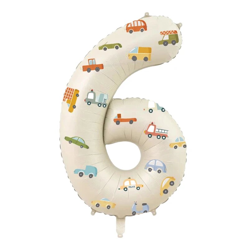 Фольгированный шар "6" с машинками, цвет Number 6