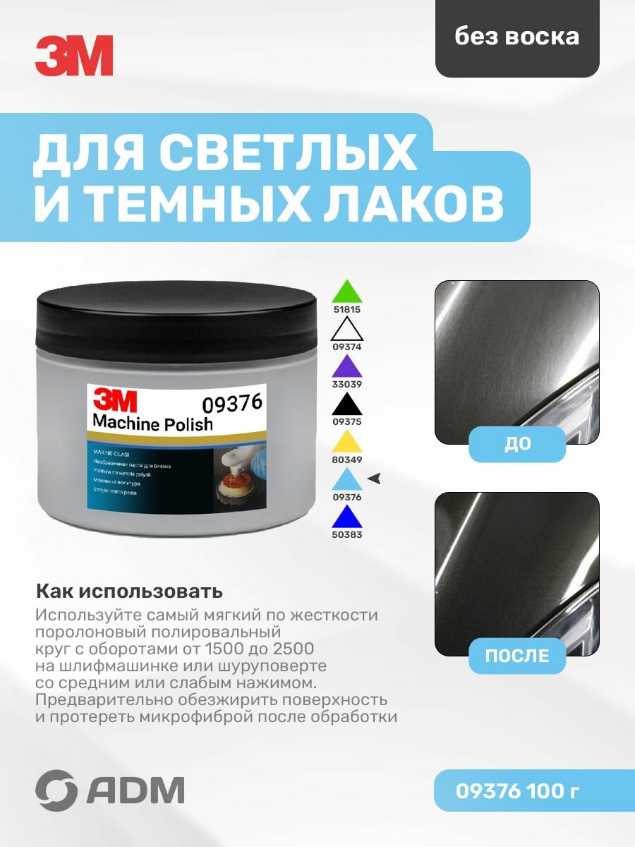 Полировальная паста для усиления блеска ЛКП автомобиля 3М 09376 Machine Polish Perfect-It, 100г