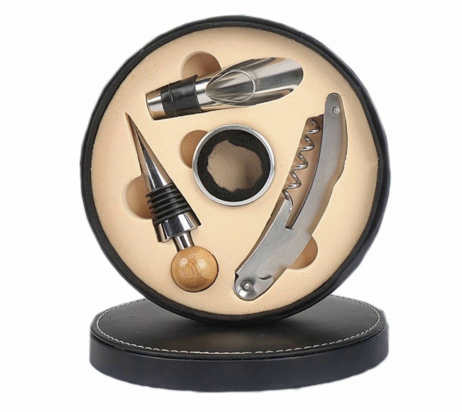 Набор аксессуаров для вина MyPads M-136 из нержавеющей стали в кожаной коробке