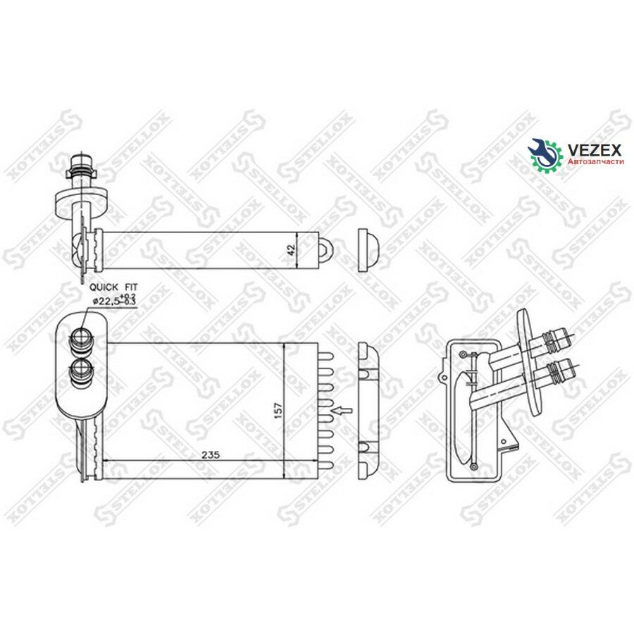 STELLOX 1035017SX радиатор печки!\ Audi A3, VW Golf/Bora 97>
