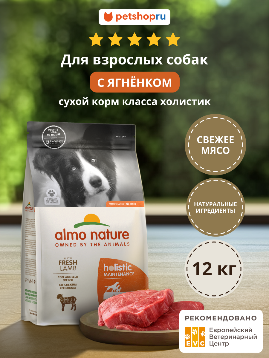 Almo Nature Сухой корм для взрослых собак всех пород со свежим ягненком поддержка активности, Life Maintenance, All Breed, Fresh Lamb, 12 кг