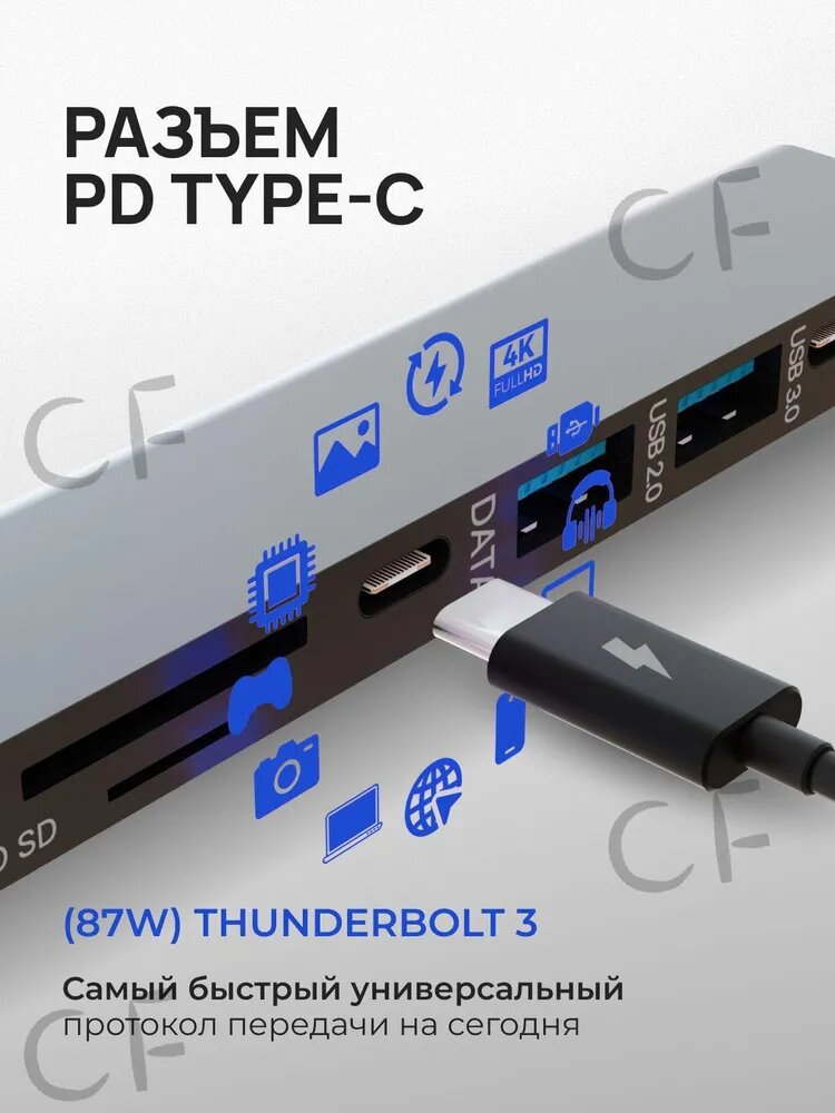 USB HUB 7в1 Переходник для MacBook с HDMI 4K, USB-C, USB 3.0, Micro SD и SD Card — фото 1