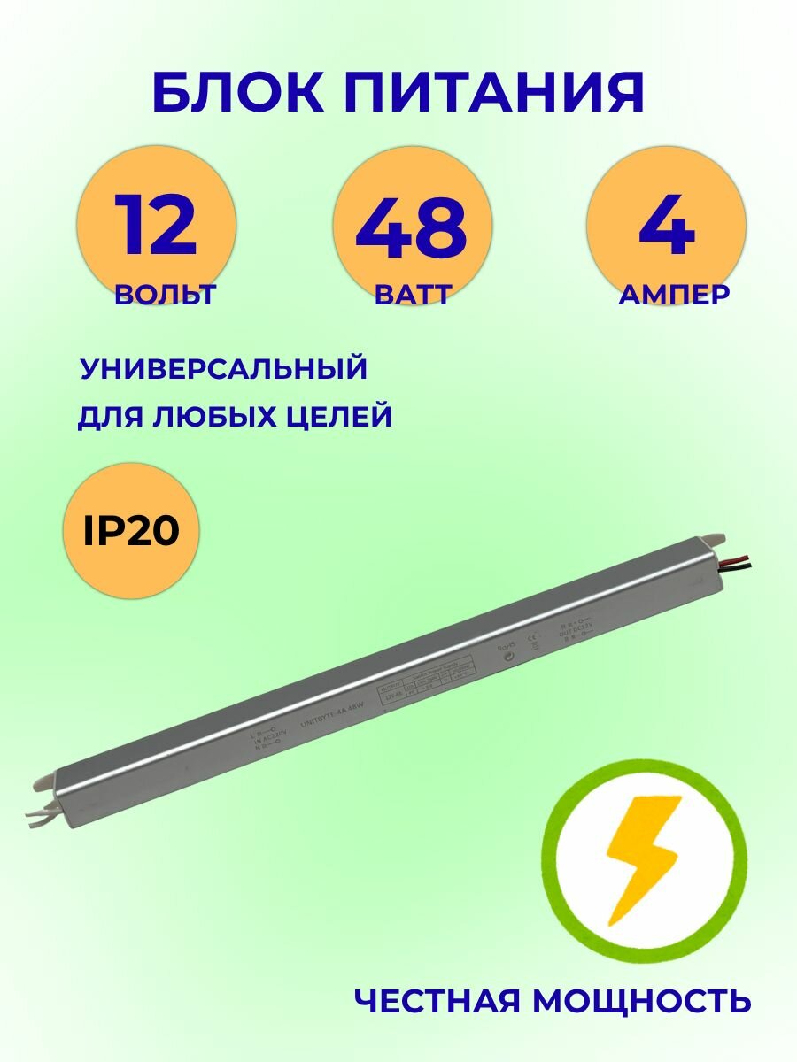 Блок питания SLB/12V/48W/4.0A/IP20/тонкий