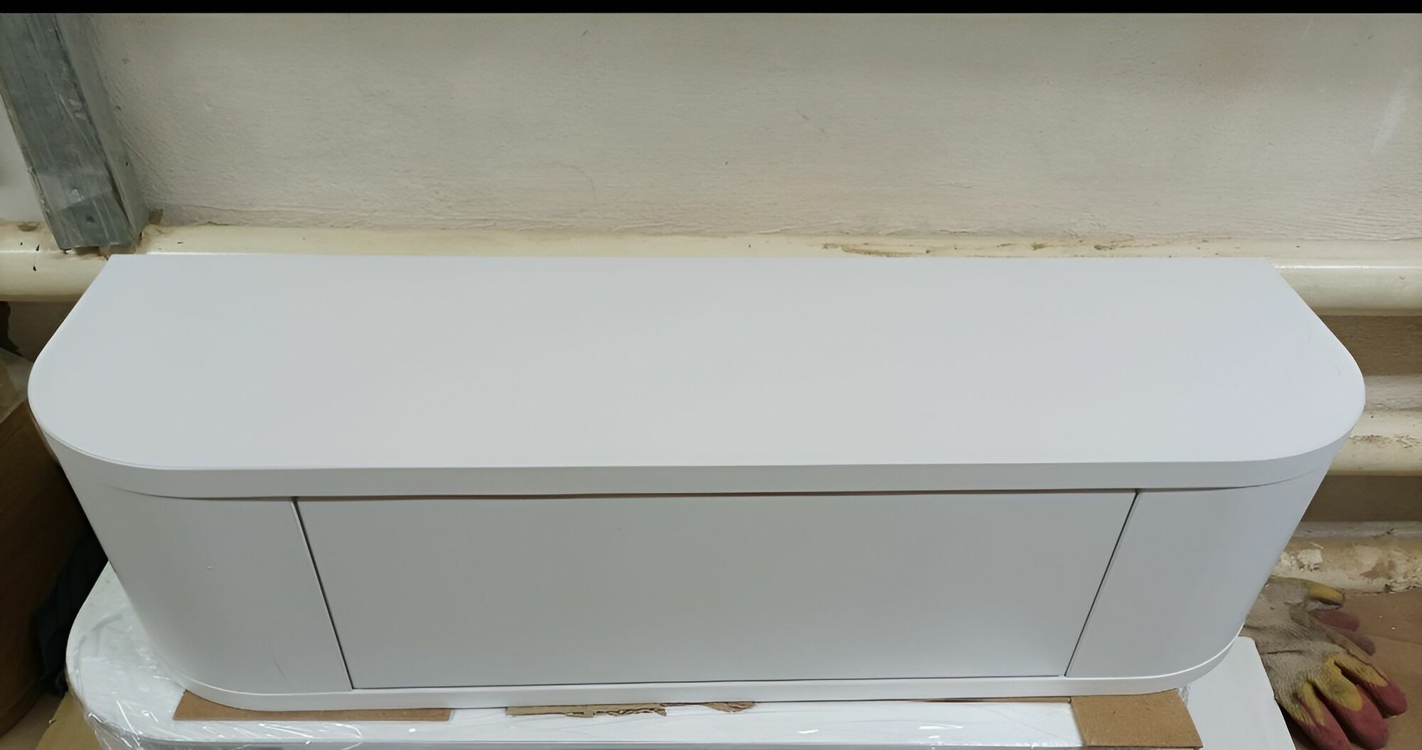 Узкая полка с ящиком полукруглая Свело-серая