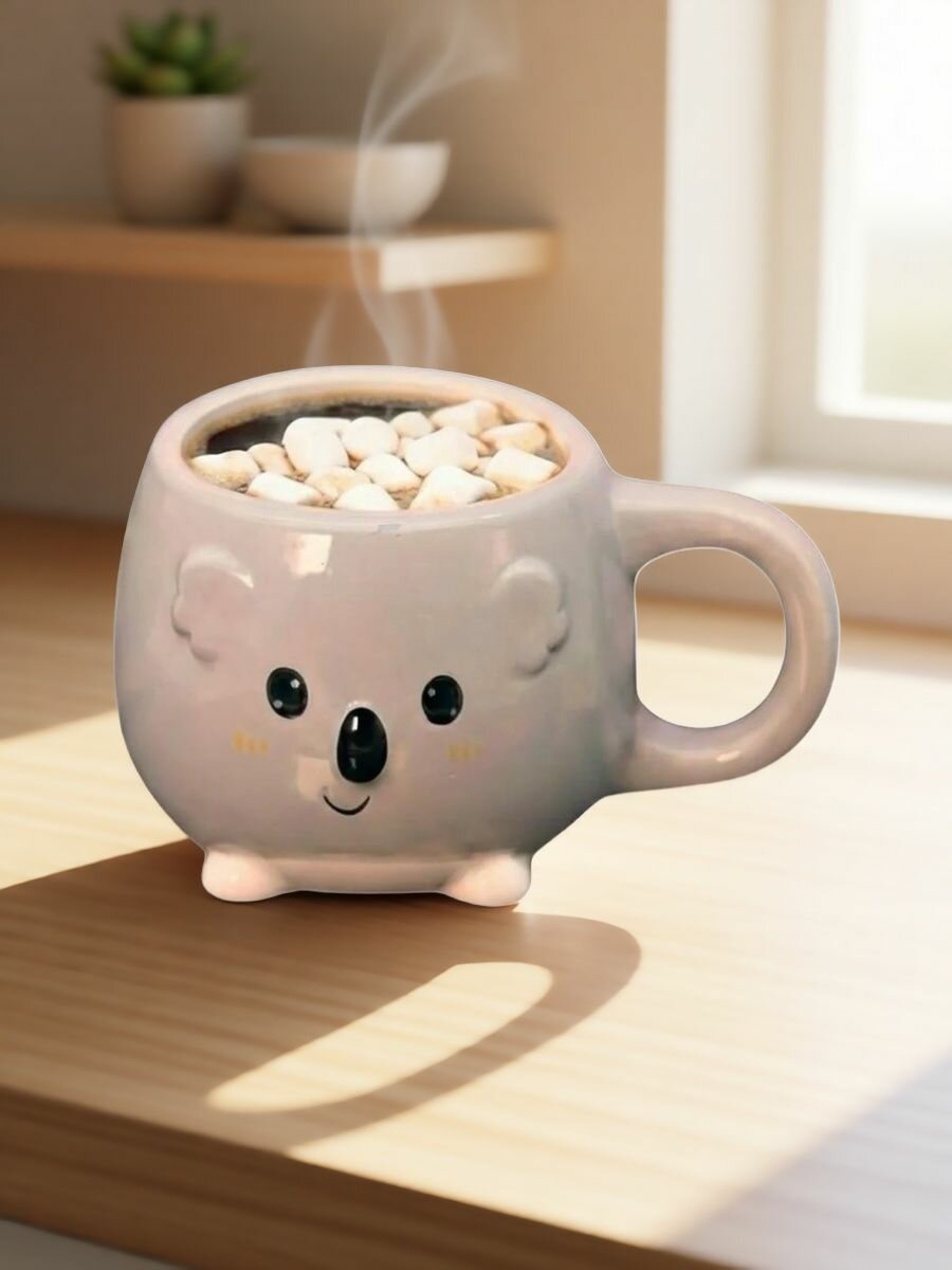 Кружка Керамическая. Подарочная Чашка для чая, кофе, какао, супа. Стакан для холодных и горячих напитков для 1 персоны, 1 предмет. Коала 450 мл.