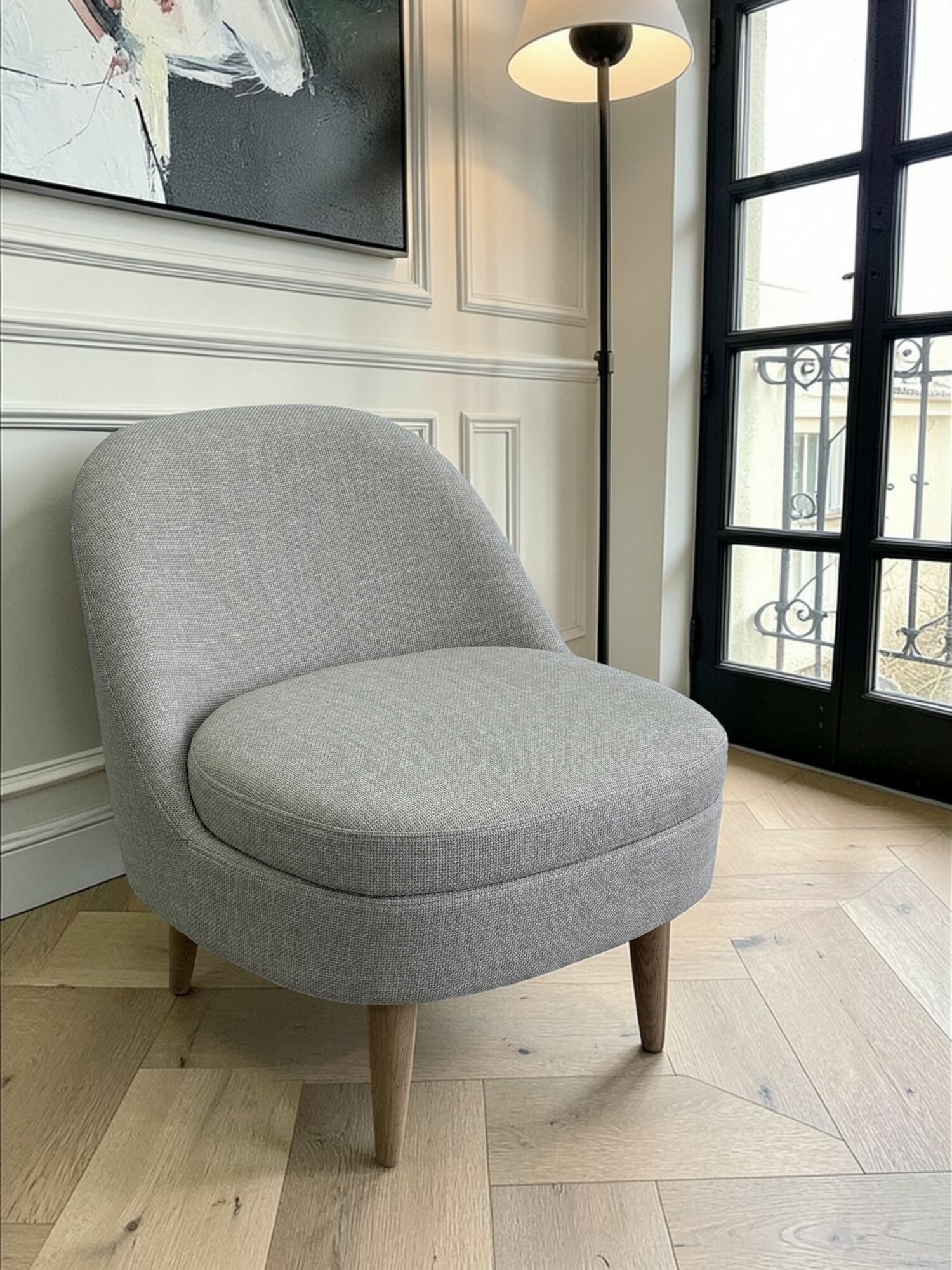 Кресло "Рондо" для дома в гостиную, на ножках, бежевая рогожка