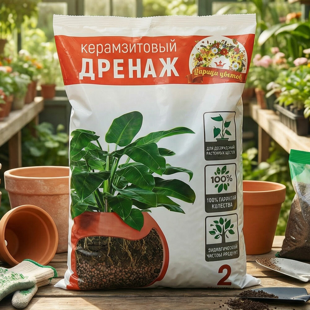 Дренаж керамзитовый мелкий 2л "Царица цветов", для комнатных растений, экологичный