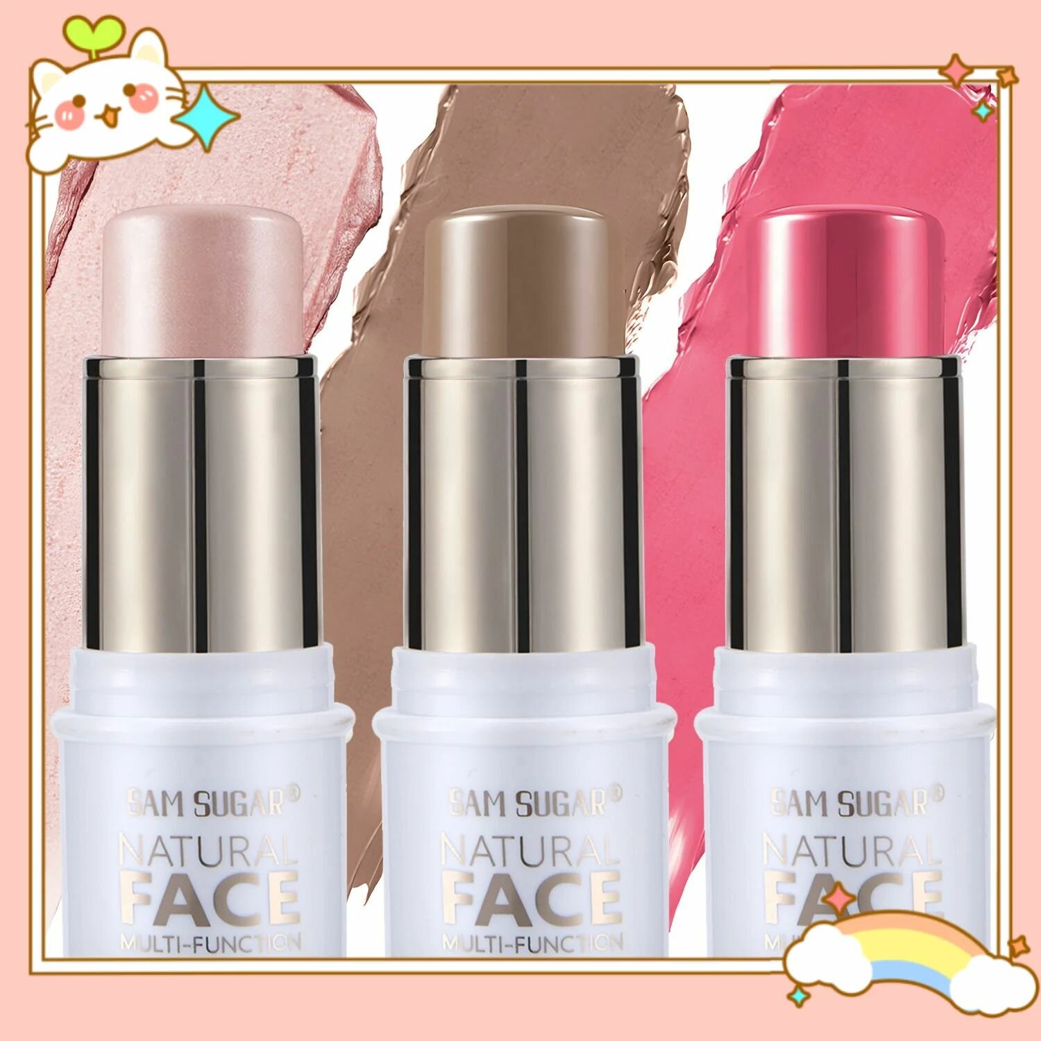 3 в 1 набор Румяна мультифункциональный стик для макияжа, хайлайтер и контуринг, для век и губ и скул и тела