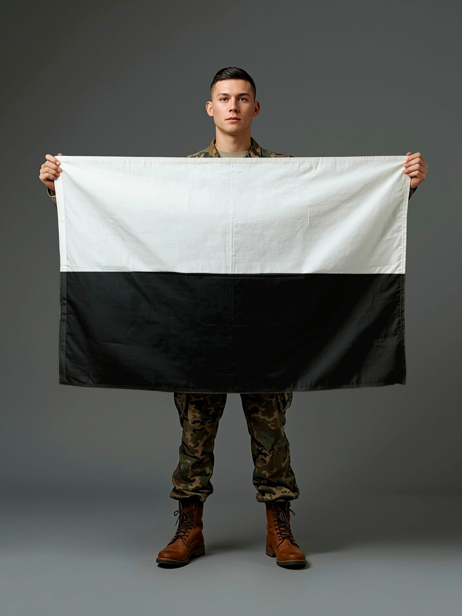 Флаг чёрно-белый, 70х105 см на шёлке для ручного древка