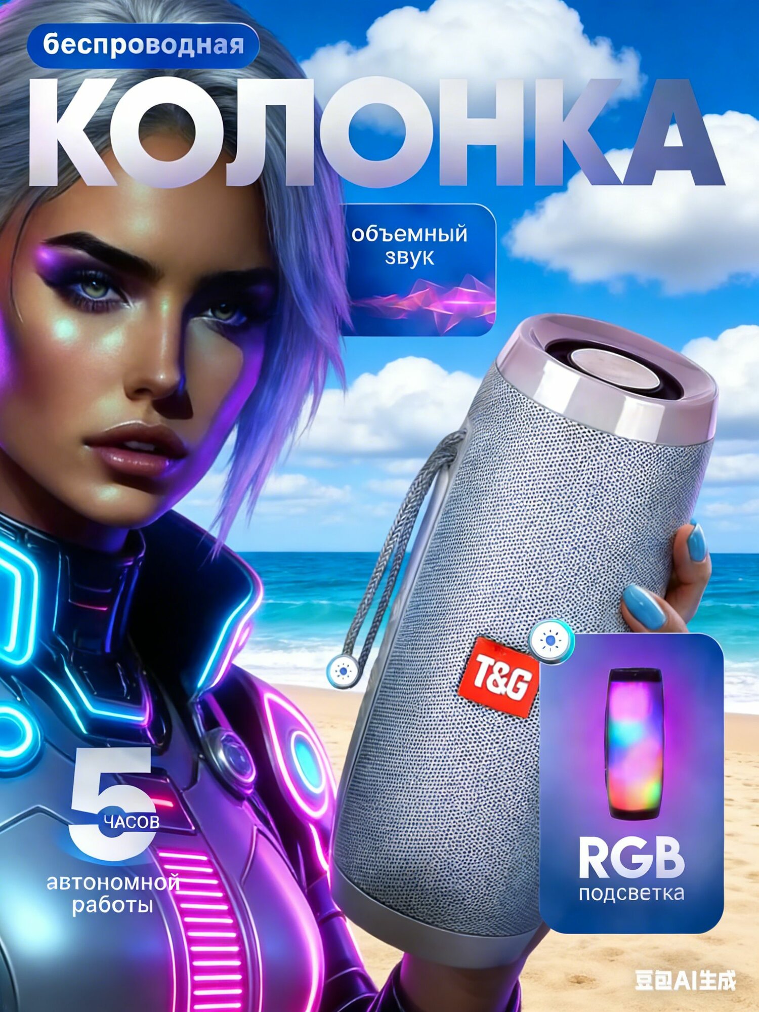 Портативная блютуз колонка TG-157 с подсветкой