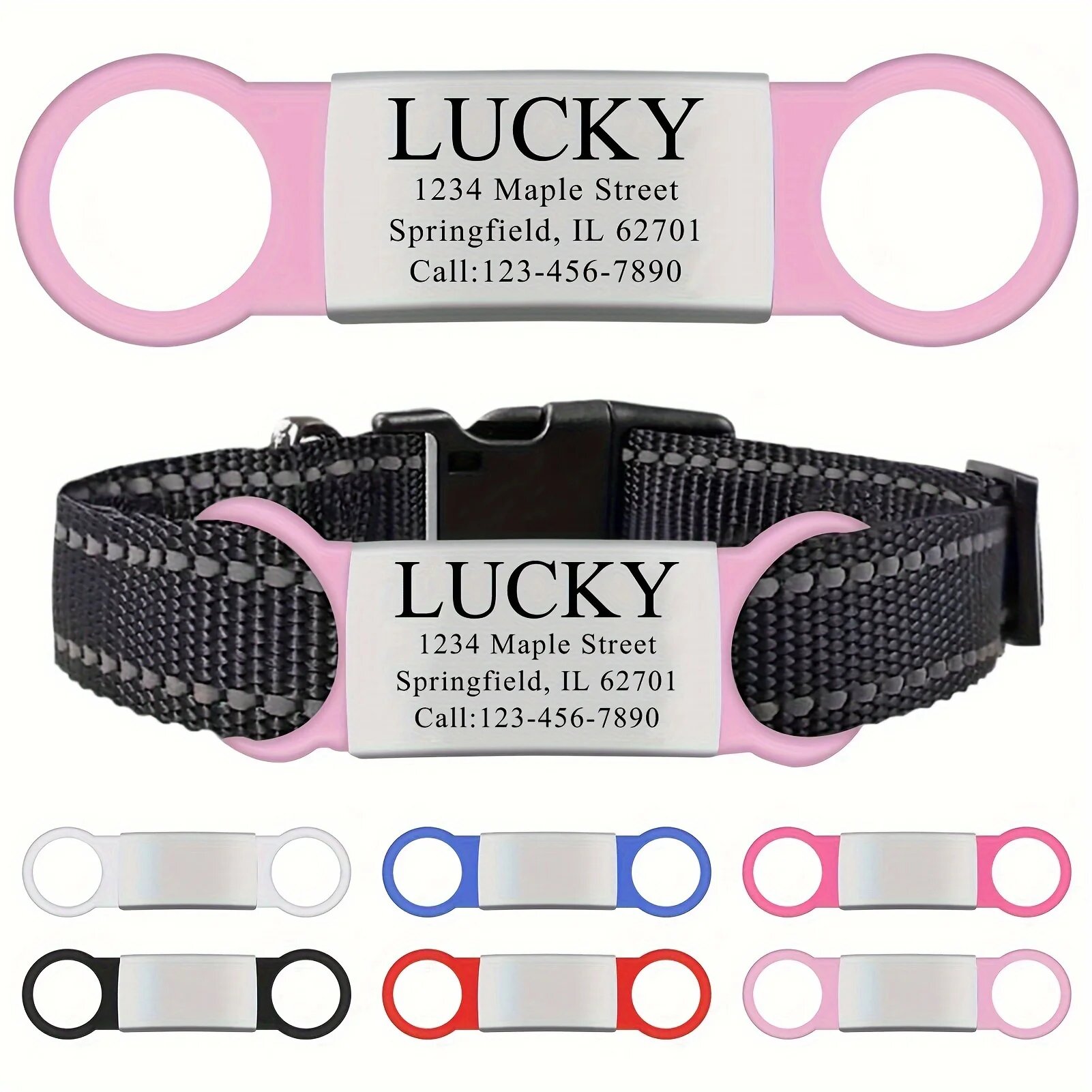Индивидуальная бирка для собак Lucky, розовый металл, S