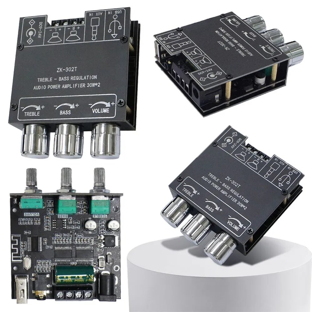 Цифровой Bluetooth-усилитель ZK-302T, 2.0-стерео, 30 Вт + 30 Вт, регулировка НЧ/ВЧ