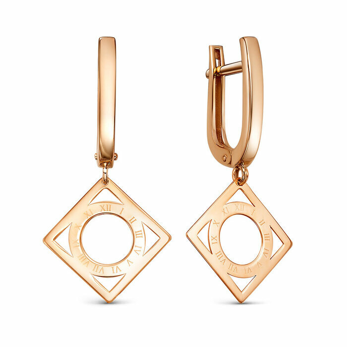Серьги с подвесками BERGER, красное золото, 585 проба, гравировка