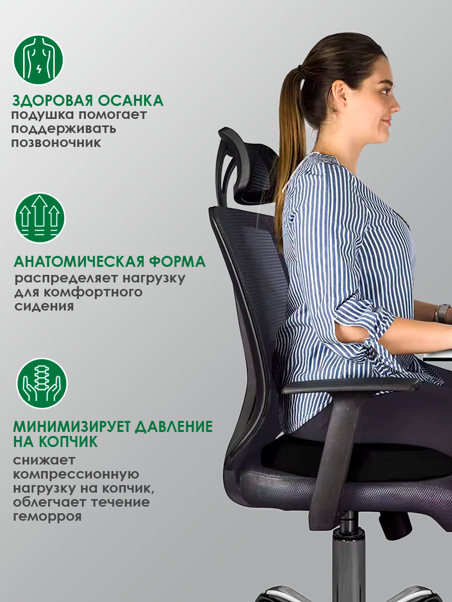Сиденье For Ergo с памятью, кольцевое с отверстием - для сидения на стуле, для копчика, при геморрое, после родов — фото 1