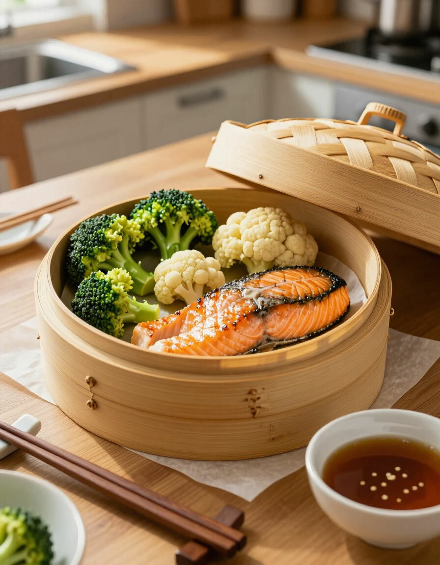 Пароварка Real Tang, бамбуковая, для варки на пару, диаметр 18 см, 1 ярус