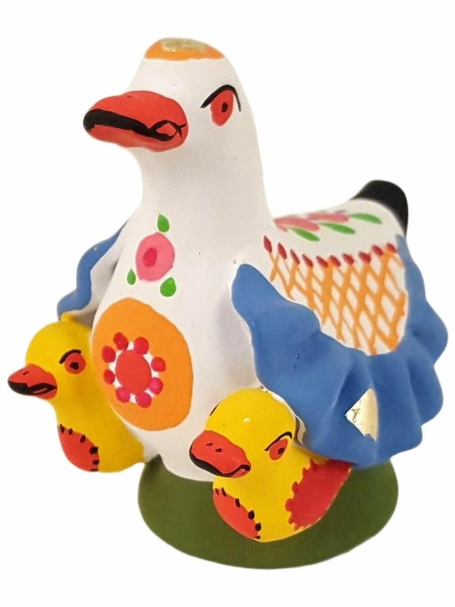 Уточка №2 с 2 утятами (2), Дымковская глиняная игрушка, ручная авторская работа