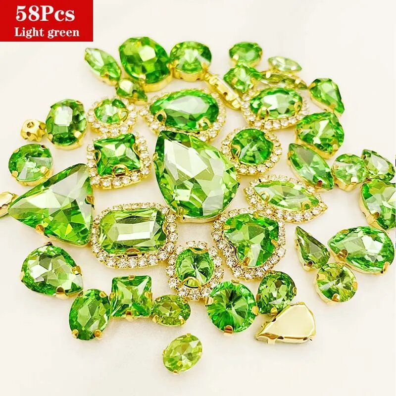 58 шт. Изумрудные стразы с золотым основанием, Light green
