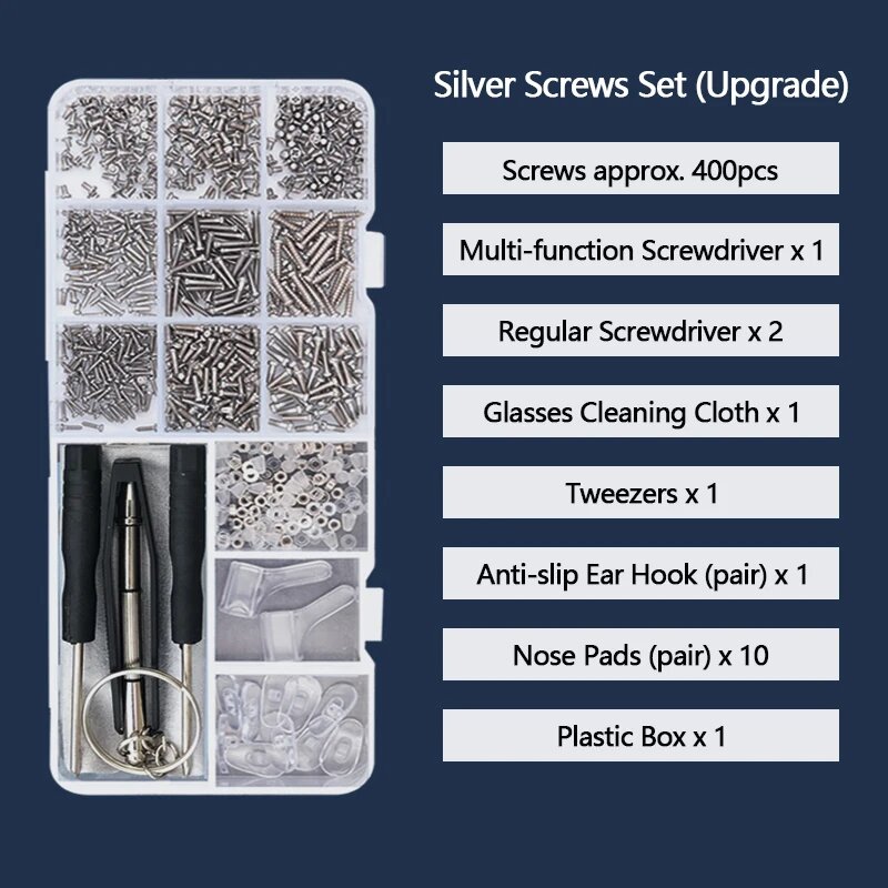 Набор для ремонта очков, 400 винтов, Upgrade Silver Screw