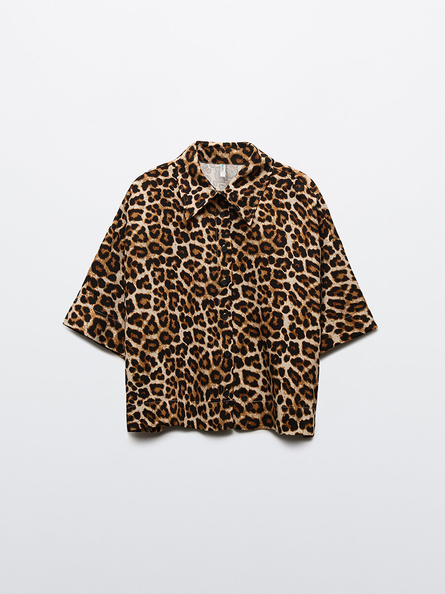 Рубашка вискозная укороченная с принтом