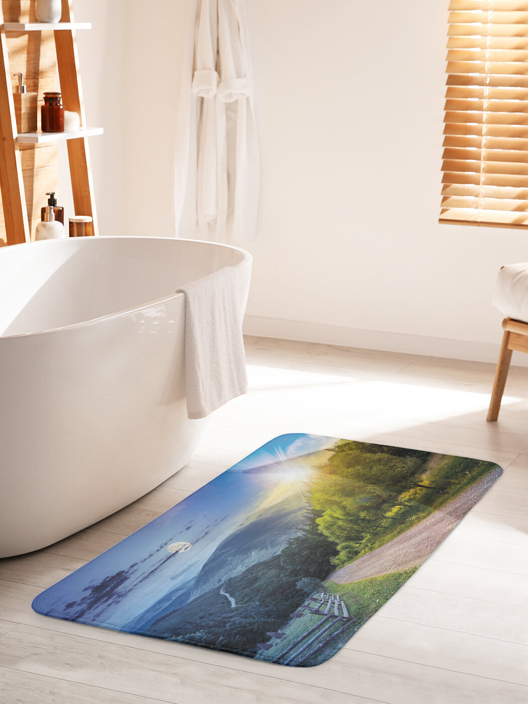 Коврик для ванной комнаты и туалета противоскользящий "Дорога разделяет сутки" 60х100 см, JoyArty