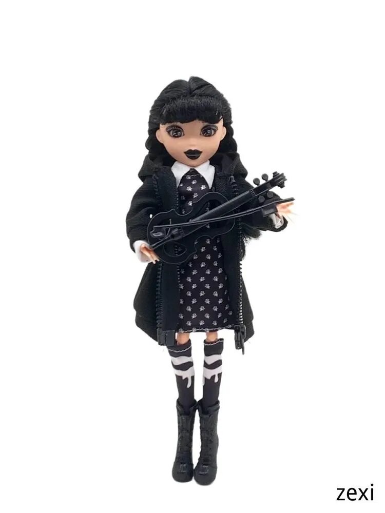 Кукла Wednesday Addams с черными волосами и скрипкой, коллекционная модель, для девочек, 28 см — фото 1