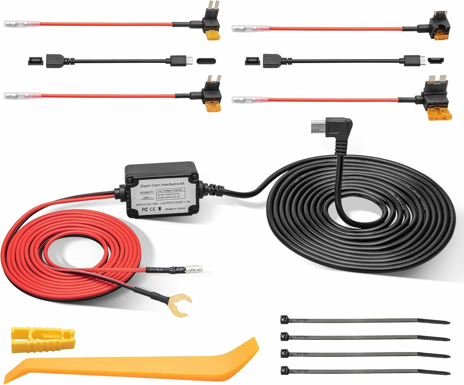 3-в-1 Micro USB и Mini USB Type-C Комплект проводов для видеорегистратора Автомобильный зарядный кабель от 12 до 24 В до