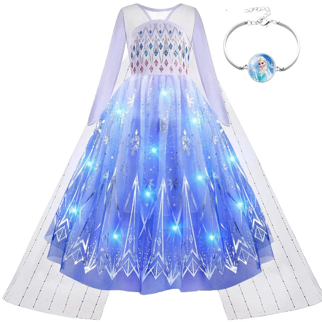 Карнавал Диснея на Хэллоуин, классическая одежда принцессы «Холодное сердце» для маленьких девочек, фантазийное белое платье для косплея, платье Эльзы со светодиодной полосой