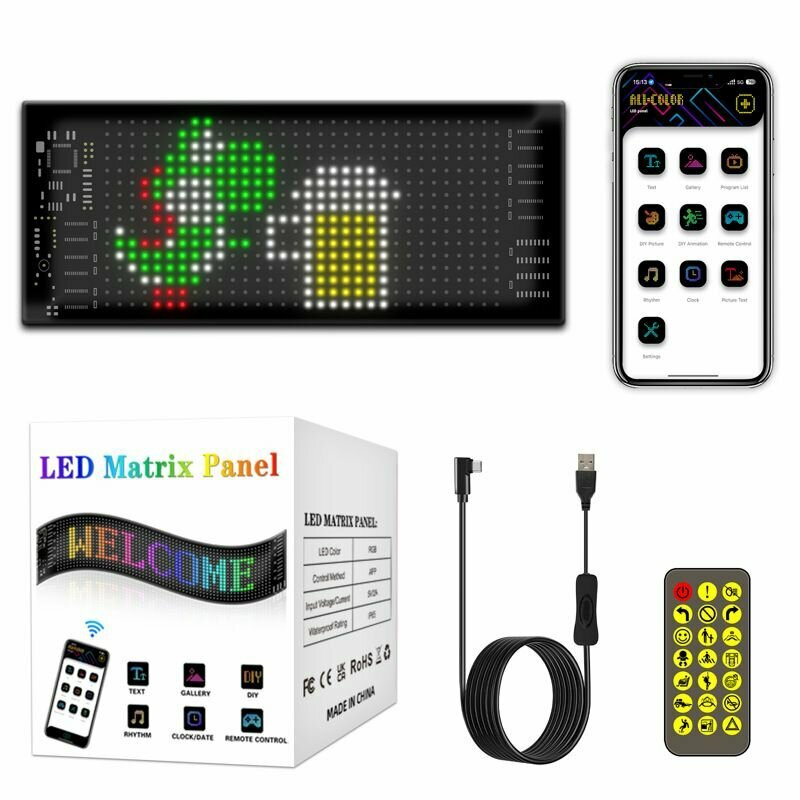 Уличная водонепроницаемая вывеска с управлением через APP, 70x173 мм, бегущая строка, наружная реклама, дисплей, LED табло, полноцветный, автомобильный гибкий экран