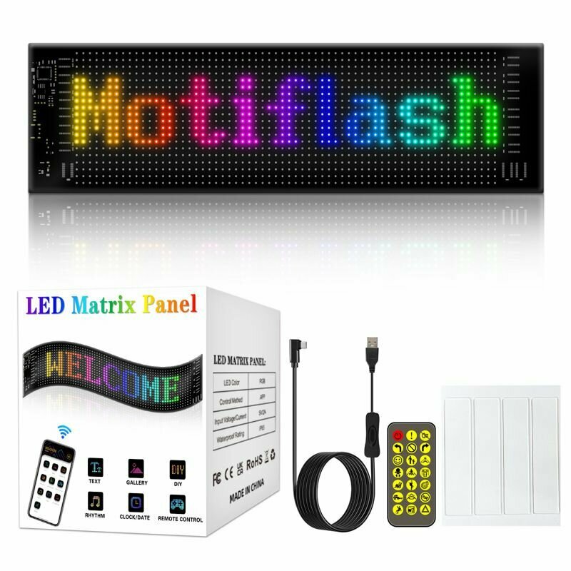 Уличная водонепроницаемая вывеска с управлением через APP, 102x348 мм, бегущая строка, наружная реклама, дисплей, LED табло, полноцветный, автомобильный гибкий экран