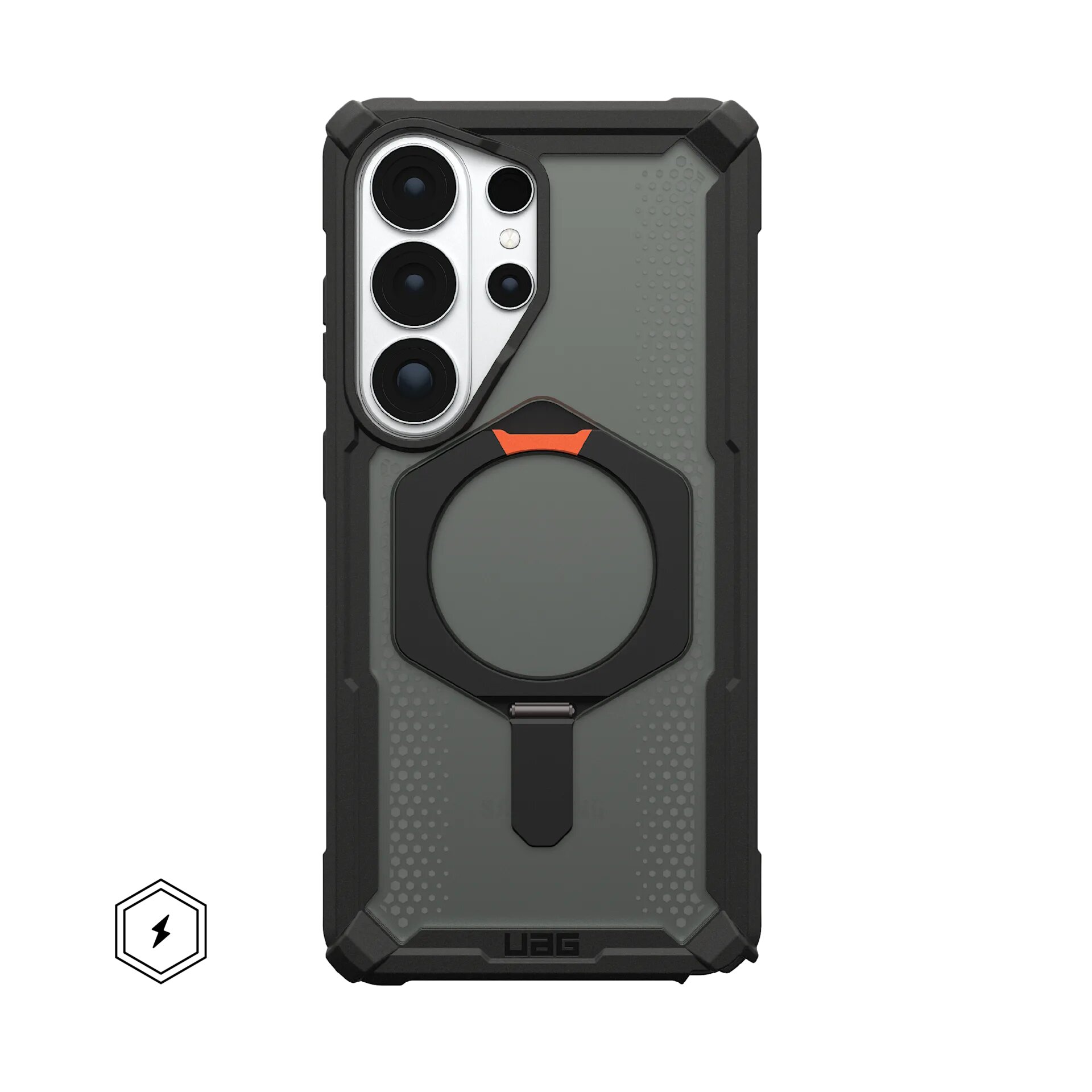 Защитный прозрачный чехол MagSafe с подставкой UAG Plasma XTE для Samsung Galaxy S26 Ultra Black/Orange
