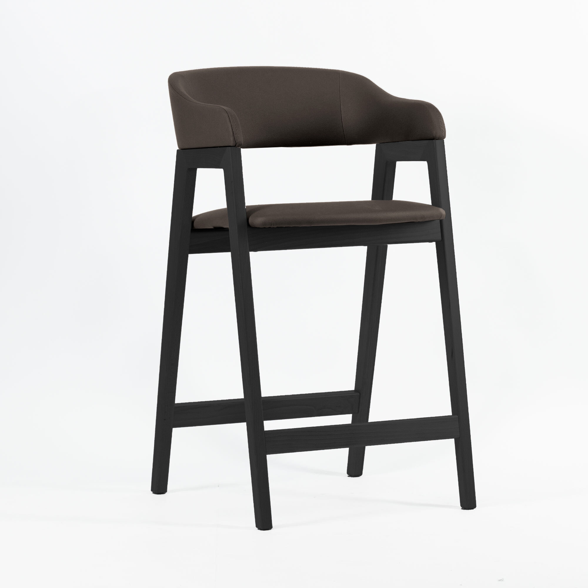 Стул барный Челси серо-коричневая экокожа массив бука (черный) высота подлокотников 93,5 см для дома/для гостиной/для столовой/для кафе/кухонный стул/стул кухонный