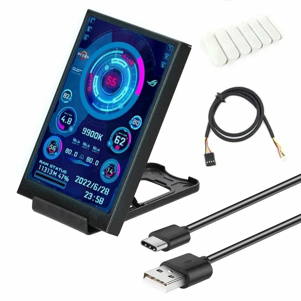 Графический экран Интерактивная панель USB мини экран 3.5дюйма IPS, монитор данных процессора, оперативной памяти, сенсорная панель ПК, монитор температуры дисплея, черный, черный