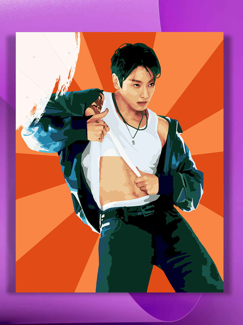 Картина по номерам на холсте BTS Чонгук на оранжевом фоне, 40 х 50 см
