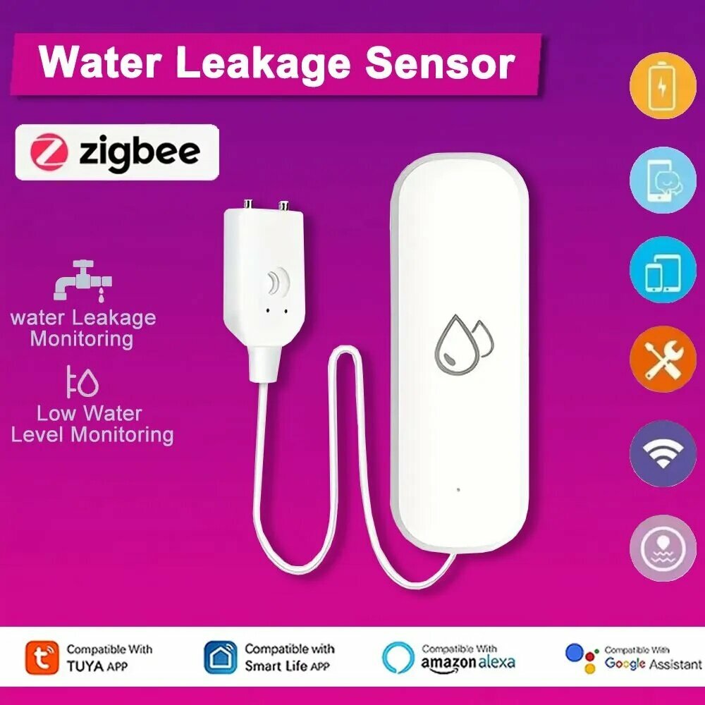 Датчик протечки воды Tuya Zigbee сигнализация потопа, приложение, защита умного дома Автоматическое оповещение на телефон при авариях