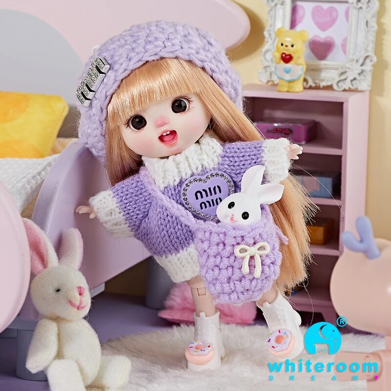 Кукла шарнирная Labbu 13 см, сиреневый цвет, Crochet doll 4, без коробки