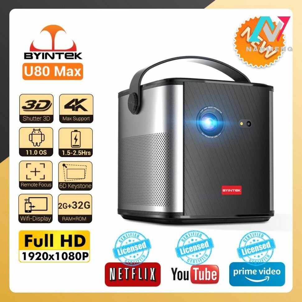 Бестселлер BYINTEK U80 Max с Android 11, DLP проектор 4K и 3D ТВсистемой