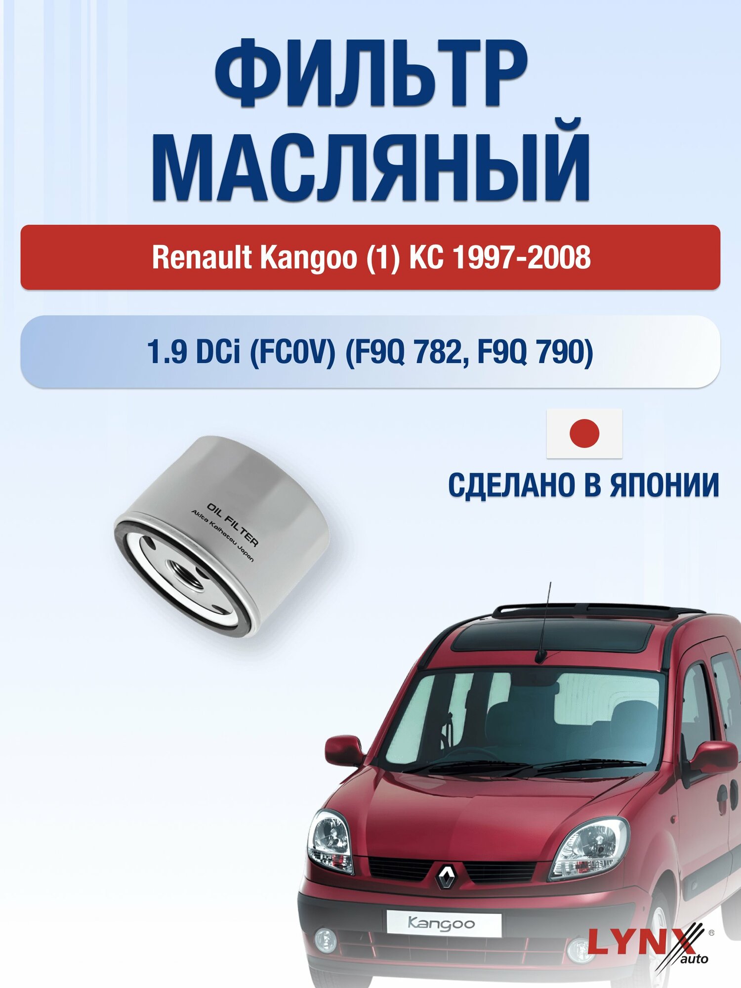 Масляный фильтр на Renault Kangoo (1) KC / 1997-2008г./ Двигатель 1.9 (F9Q 782) (LС-1401). Рено Кангу / LYNXauto