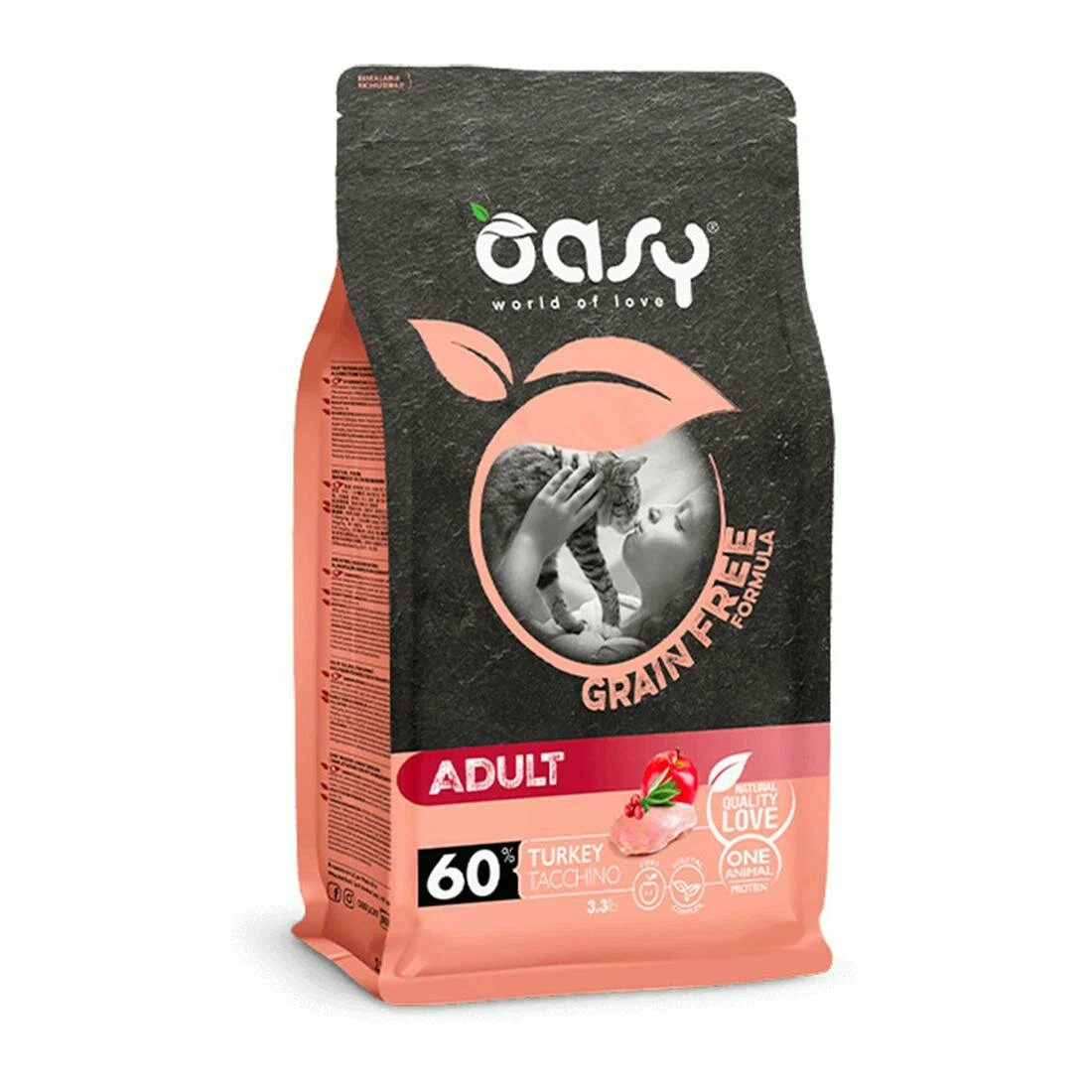 Сухой беззерновой корм для взрослых кошек Oasy Dry Cat Grain Free Adult с индейкой, 7,5 кг