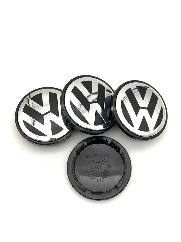 Колпак ступицы колеса на кузов Volkswagen, 4 шт. Заглушки для дисков, ABS-пластик + алюминий, 60 мм