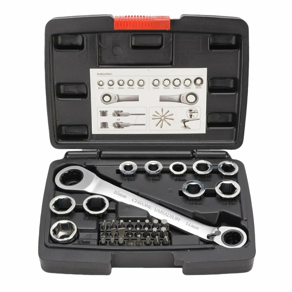 Набор из 36 двуглавых гаечных ключей с храповым механизмом на 72 зуба, модели прямого и обратного хода диаметром 14-19 мм