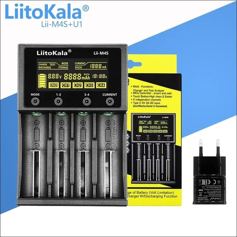 Зарядное устройство LiitoKala Lii-M4S для Li-Ion, Ni-Mh аккумуляторов с дисплеем и USB выходом