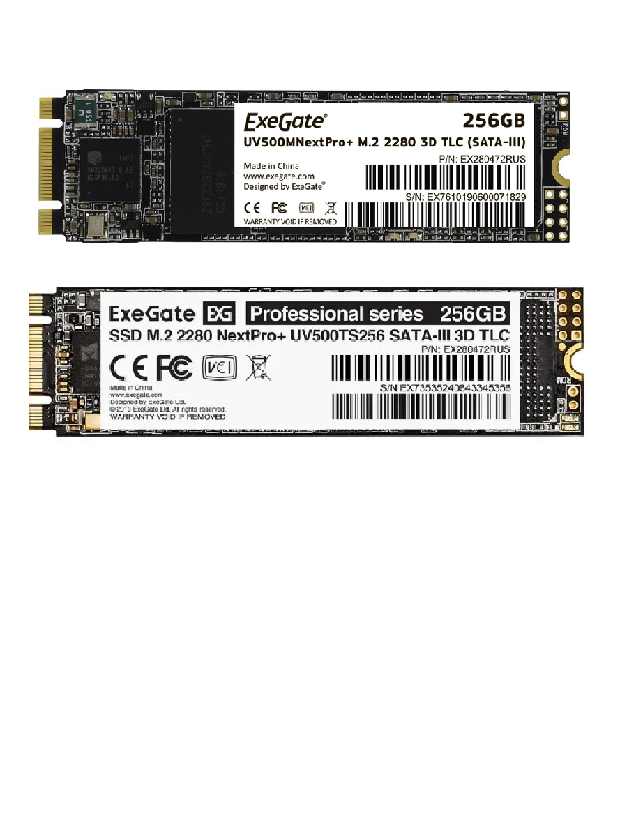Накопитель SSD Exegate NextPro+ UV500TS256 М.2 2280, 256ГБ, 3 бит TLC, 3D NAND, TLC, SATA III
