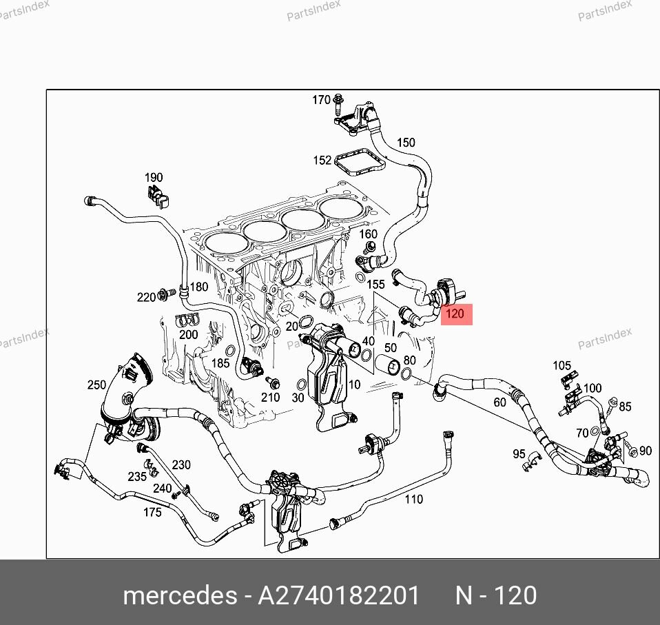 Трубка вентиляции картера, MERCEDES A2740182201
