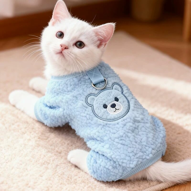 Зимний костюм для кошек с четырьмя ногами, предотвращающий выпадение шерсти, утепленный, очаровательная одежда для домашних животных, подходящая для кошек/котят/собак породы девон рекс.