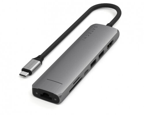 Док-станция Satechi ST-P7SM 7-IN-1 USB-C SLIM MULTIPORT ADAPTER WITH ETHERNET SPACE GRAY