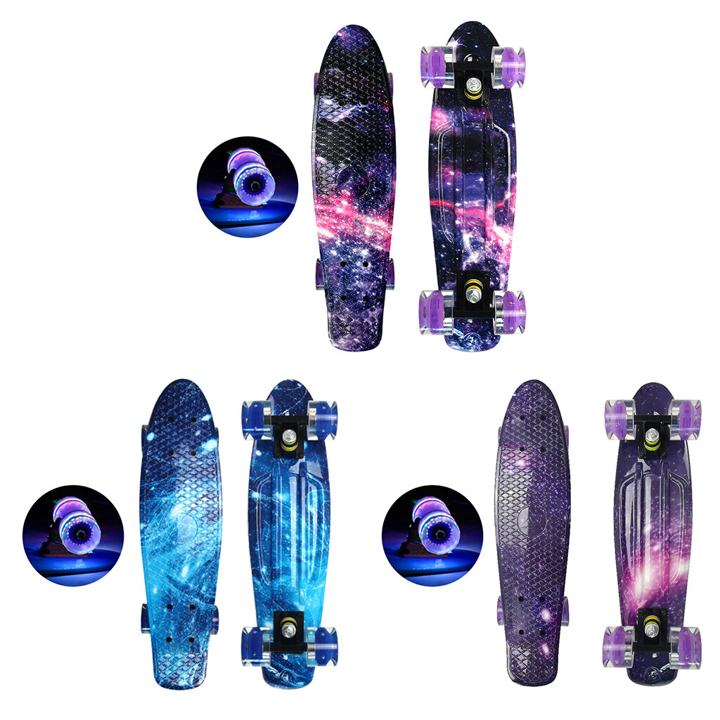 Скейтборд, Однорычажный 22-дюймовый четырехколесный скейтборд starry sky skateboard-фиолетовый