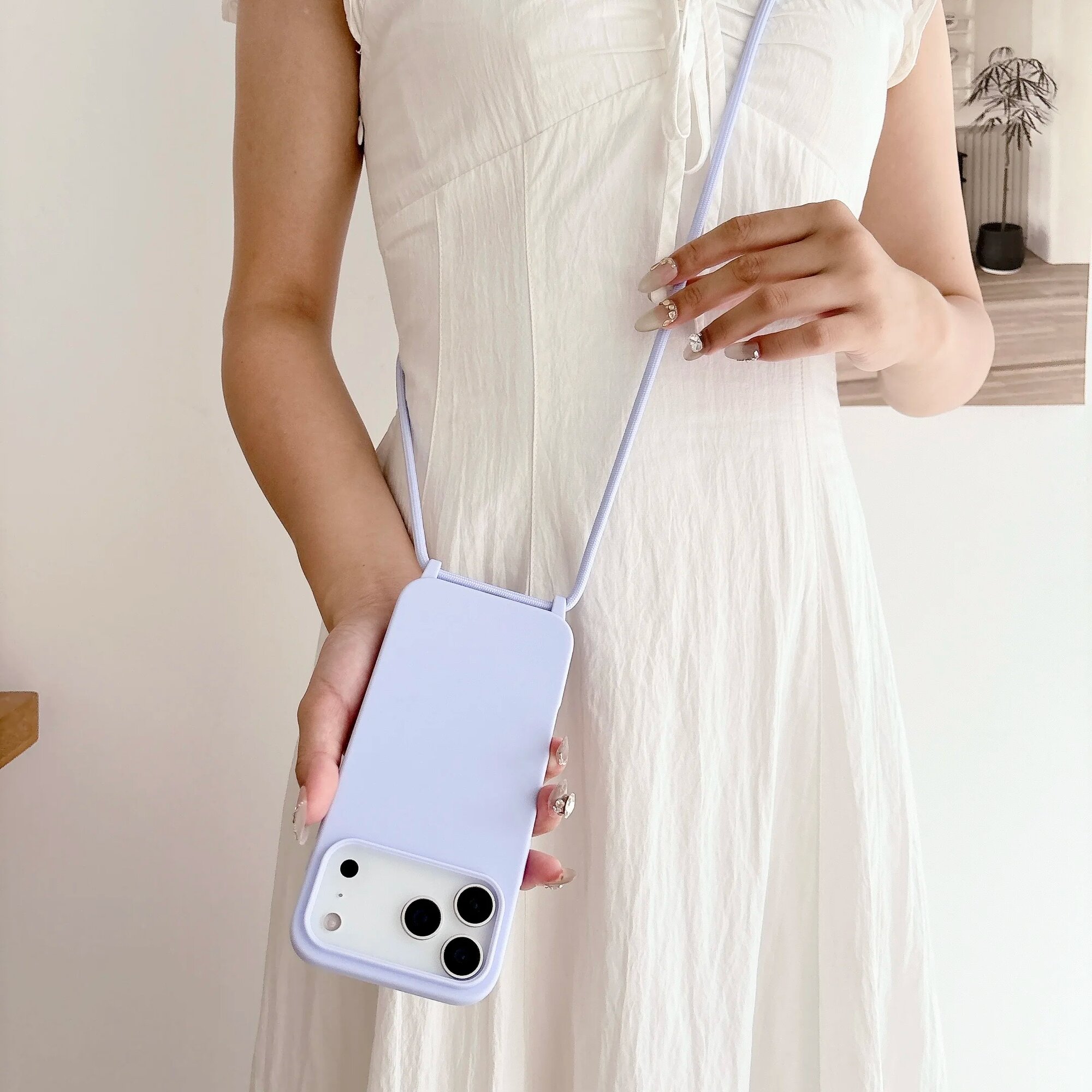 Мягкий Силиконовый Чехол-накладка iPhone Air Crossbody Strap iPhone 13, Сиреневый, Light purple