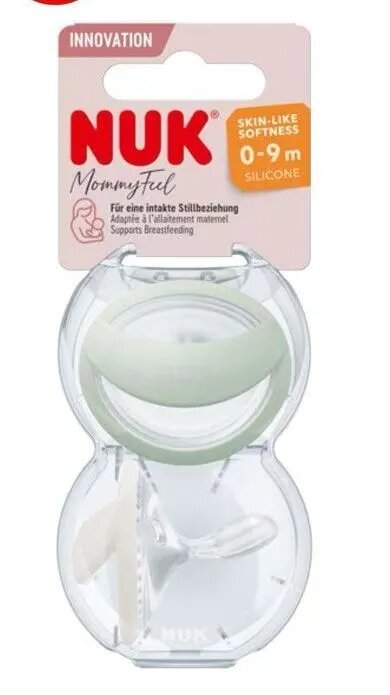 NUK MOMMYFEEL Соска пустышка ортодонтическая силиконовая, разм. 1 (для детей с 0 мес.), 2 шт. в контейнере