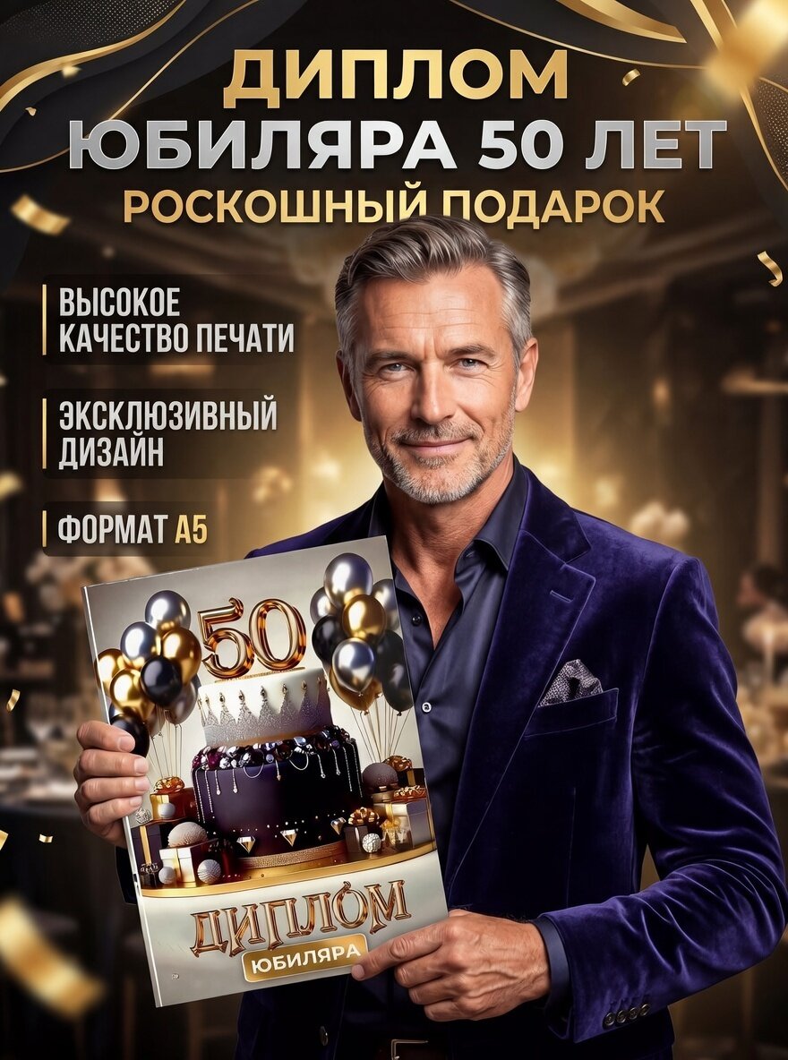 Подарок мужчине на день рождения Диплом Юбиляра 50 лет